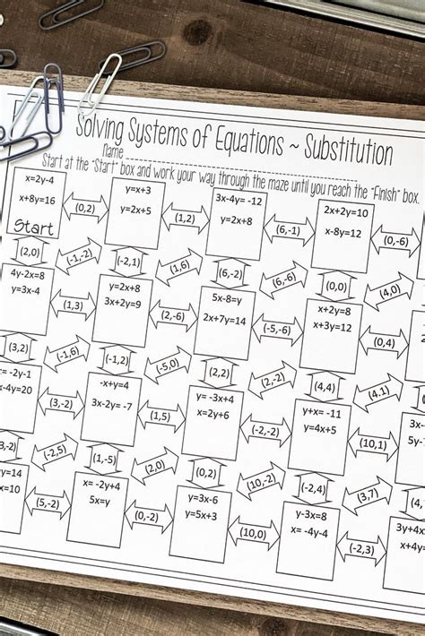 Solving Systems Of Equations By Substitution Worksheet Maze Activity Solving Equations