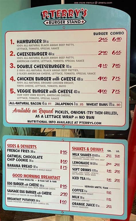 Online Menu Of P Terrys Burger Stand Restaurant Pflugerville Texas