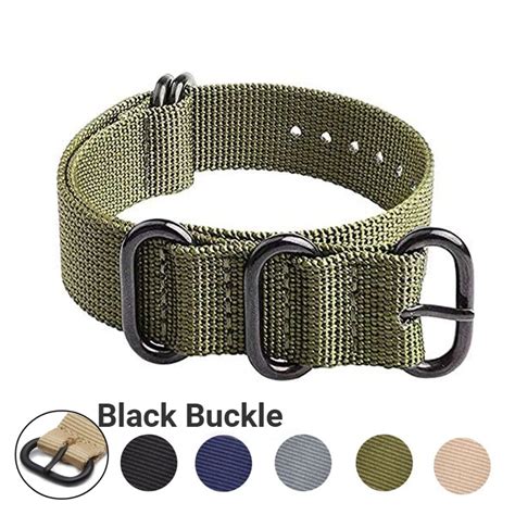18mm 20mm 22mm 24mm Nylon Strap Watch Band With Black Five Ring Heavy