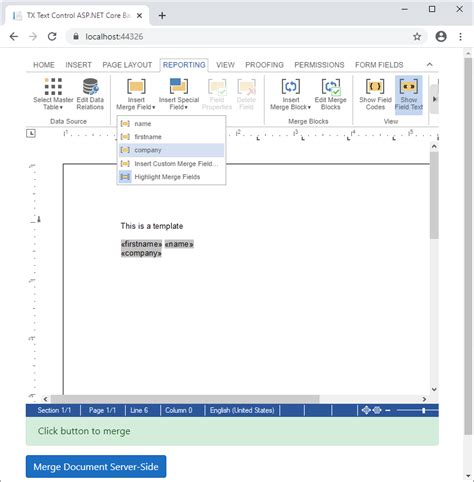 Aspnet Core Server Side Mailmerge