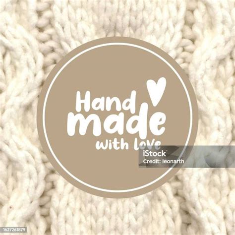 사랑 라벨 스티커 배경 잘라내기 베이지색 공예 크로셰 뜨개질 니트 예술 사랑으로 만든 손 크로셰 뜨개질에 대한 스톡 벡터 아트 및 기타 이미지 Istock