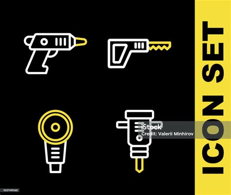 세트 라인 왕복 톱 건설 착암기 앵글 그라인더 및 전기 무선 드라이버 아이콘 벡터 각도에 대한 스톡 벡터 아트 및 기타 이미지 각도 강철 건설 기계류 Istock