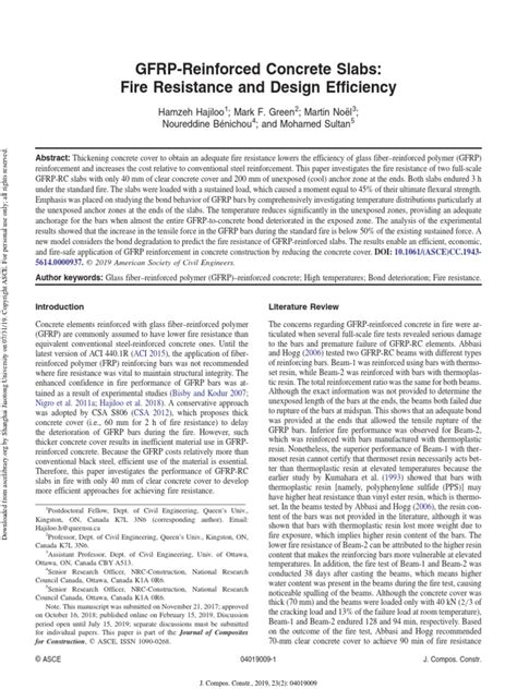 Gfrp Reinforced Concrete Slabsfire Resistance And Design Efficiency Pdf