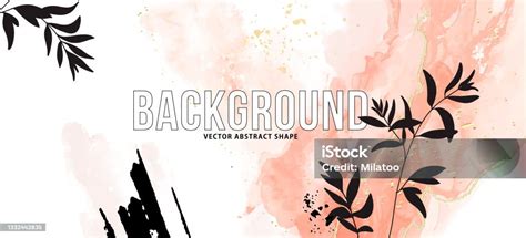 핑크 수채화 텍스처 아트 추상적 배경 벡터 페인트 브러시 스트로크 골드 라인 아트 벽지 배너 디자인 어스 톤 핑크 아이보리 블랙 나뭇잎 0명에 대한 스톡 벡터 아트 및 기타