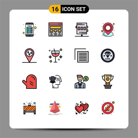 Universal Icon Symbols Group Of 16 Modern Flat Color Filled Lines Of Point Map Activities