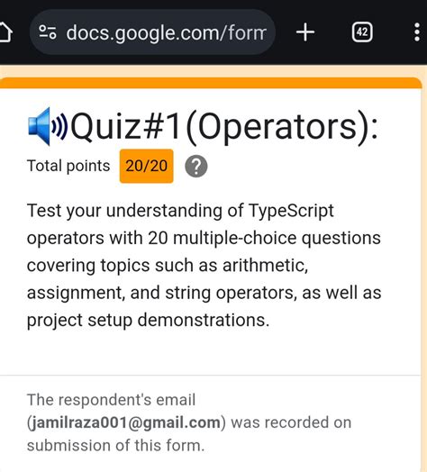 Alhumduliha Completed First Quiz Of Typescript With Perfect Scores Mummad Jamil Raza Attari