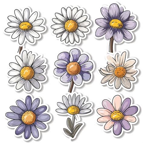 Conjunto De Pegatinas De Flores Vector Premium