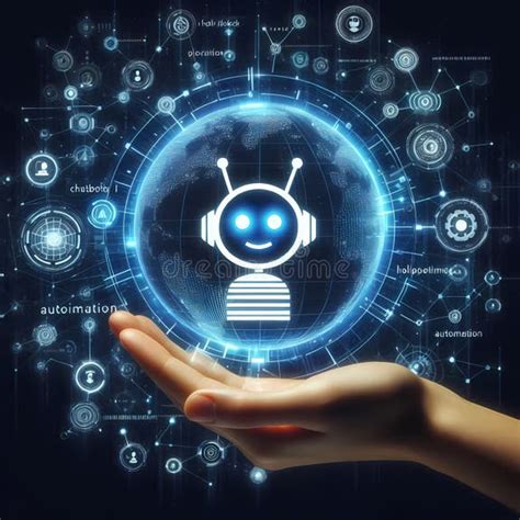 Futuristic Ai Chatbot Interface In Hand Symbolizing Automation And Helpdesk Services Stock