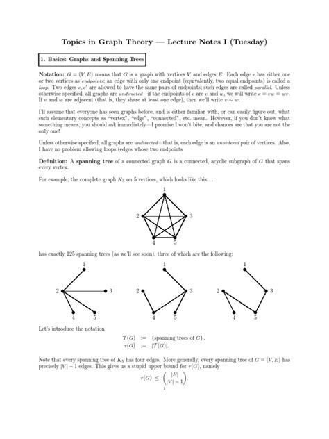 Topics In Graph Theory Lecture Notes I Tuesday Pdf Mathematical Concepts Mathematical