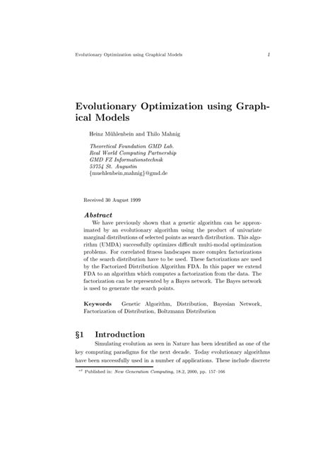 Pdf Evolutionary Optimization Using Graphical Models