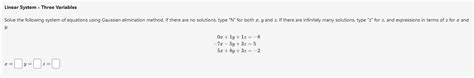 Solved Linear System Three VariablesSolve The Following Chegg