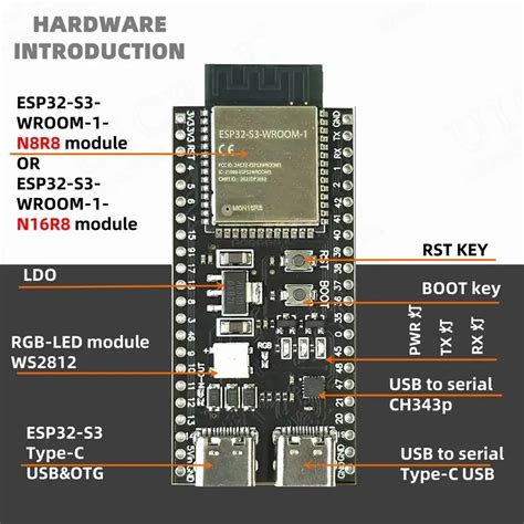 Placa De Desenvolvimento Esp32 S3 Módulo Wifi 24g Para Arduino Esp Idf Esp32 S3 Wroom1 N8r2