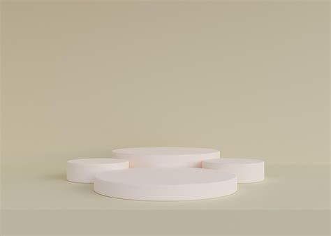 녹색 파스텔 배경 3d 렌더링에 미니멀한 흰색 실린더 연단 받침대 제품 표시 프리미엄 사진