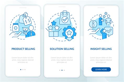 Selling Techniques Blue Onboarding Mobile App Screen Sales Methods Walkthrough 3 Steps Editable
