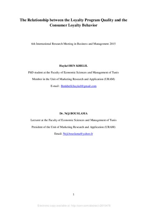 Pdf The Relationship Between The Loyalty Program Quality And The Consumer Loyalty Behavior
