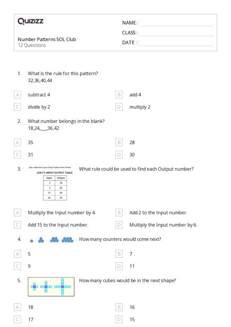 50 Number Patterns Worksheets For 6th Grade On Quizizz Free And Printable