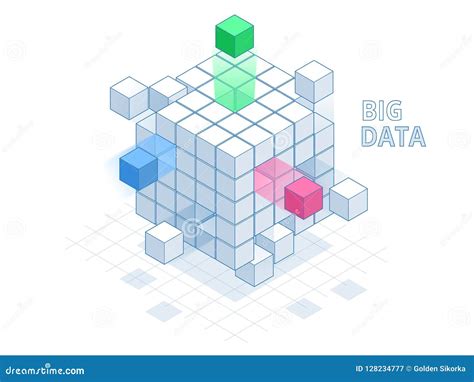 Isometric Abstract Big Data Cube Box Data Science And Technology