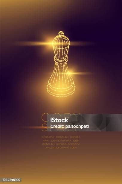 체스 주교 아이소메트릭 와이어 프레임 다각형 미래 Bokeh 빛 프레임 구조와 렌즈 플레어 비즈니스 전략 개념의 디자인 일러스트