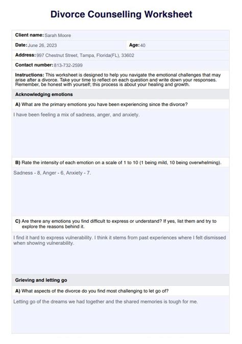 Divorce Counseling Worksheet And Example Free Pdf Download