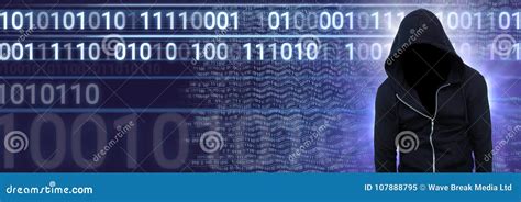 Anonymous Hacker With Computer Code Binary Interface Stock Image