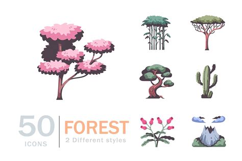 50 Forest Element Icon Set Masterbundles