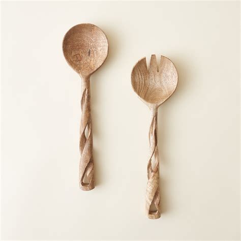 twisted wood salad servers