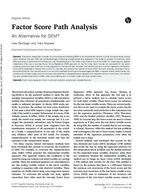 Pdf Factor Score Path Analysis