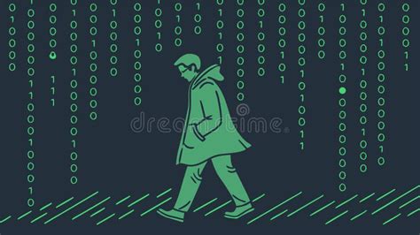 Person Walking In Binary Rain Digital Identity Vector Design