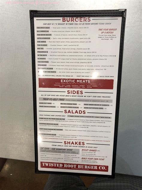 Online Menu Of Twisted Root Burger Co Restaurant Mansfield Texas