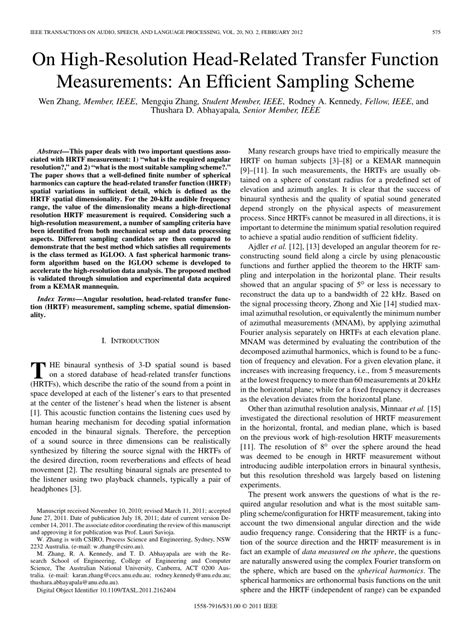 Pdf On High Resolution Head Related Transfer Function Measurements