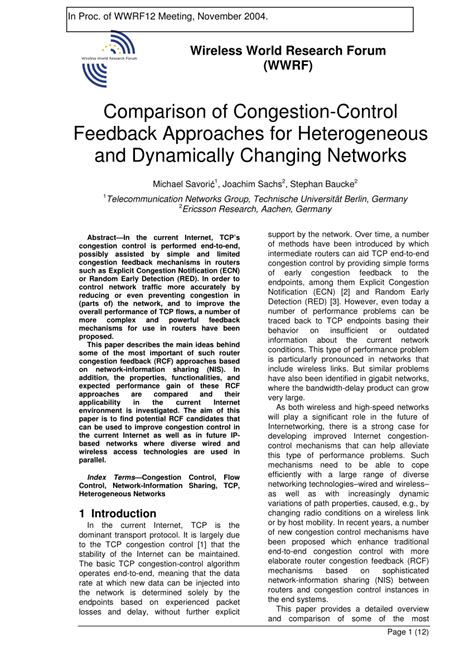 Pdf Comparison Of Congestion Control Feedback Approaches For Heterogeneous And Dynamically