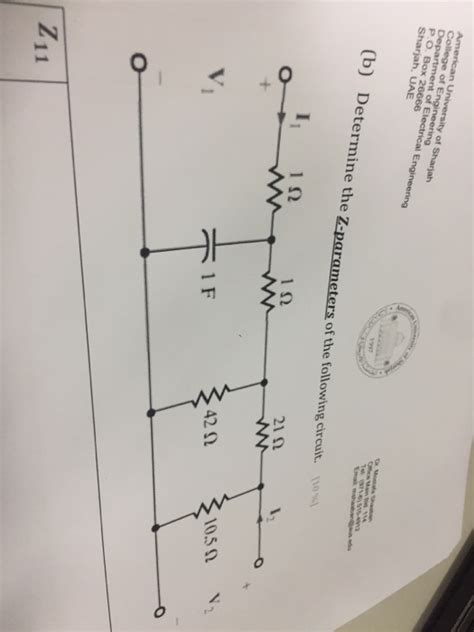 Solved Determine The Z Parameters Of The Following Circuit Chegg