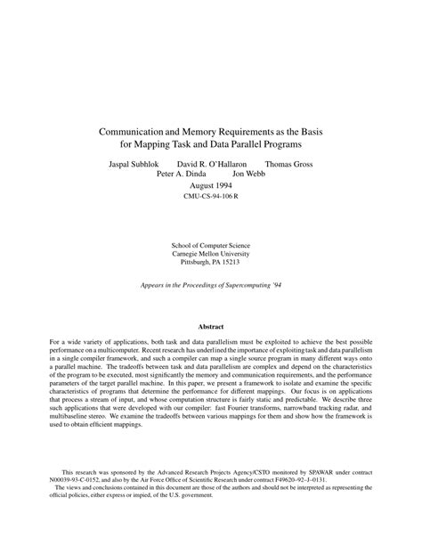 pdf communication and memory requirements as the basis for mapping taskand data parallel programs