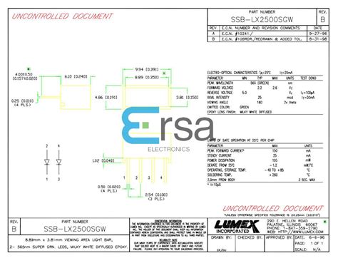 SSB LX2500SGW LED Bar Graph Array Features Specifications Applications
