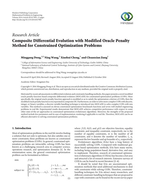 Pdf Composite Differential Evolution With Modified Oracle Penalty Method For Constrained
