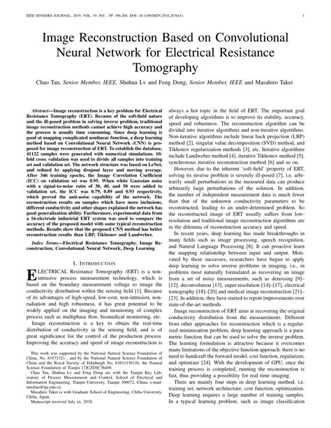 Pdf Image Reconstruction Based On Convolutional Neural Network For Electrical Resistance