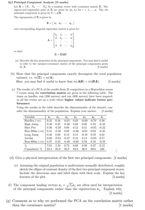Q 3 Principal Component Analysis 15 Marks Let X