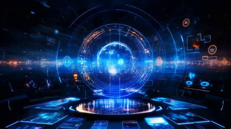 Futuristic Command Center Monitoring Global Network Activity With Holographic Earth Display