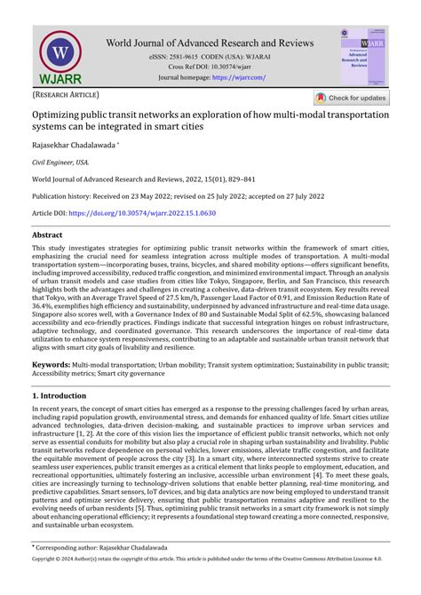 Pdf Optimizing Public Transit Networks An Exploration Of How Multi Modal Transportation