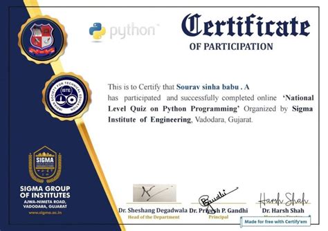 Sourav Sinha Babua On Linkedin Certification Python Pythonprogramming Sns Participation