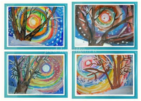 Как нарисовать зимний пейзаж гуашью для детей от 5 лет поэтапно с фото