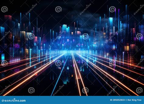Digital Data Flow With Bright Neon Lights Stock Illustration Illustration Of Movement Future