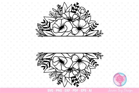 Floral Split Svg Flower Frame Svg Flower Svg Flower Border Svg Split Monogram Svg Flower