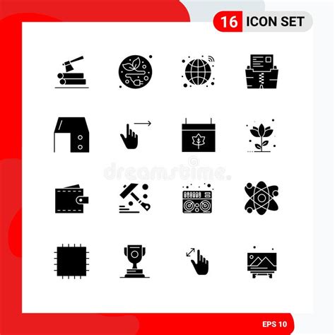 Modern Set Of 16 Solid Glyphs And Symbols Such As Desk Drawer Folder Hub File Data Stock