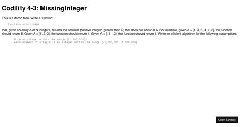 Codility 4 3 Missinginteger Codesandbox