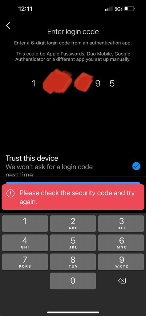 Security Code Error Rinstagram