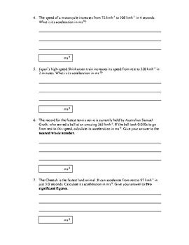 Acceleration Practice Problems With ANSWERS By Diane K TPT