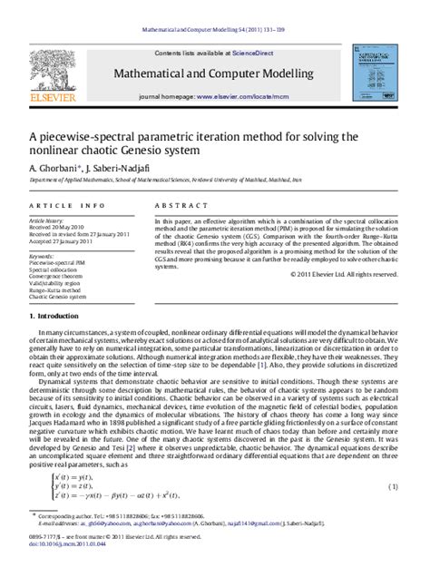 Pdf A Piecewise Spectral Parametric Iteration Method For Solving The Nonlinear Chaotic Genesio