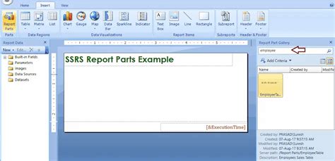 Report Parts In SSRS