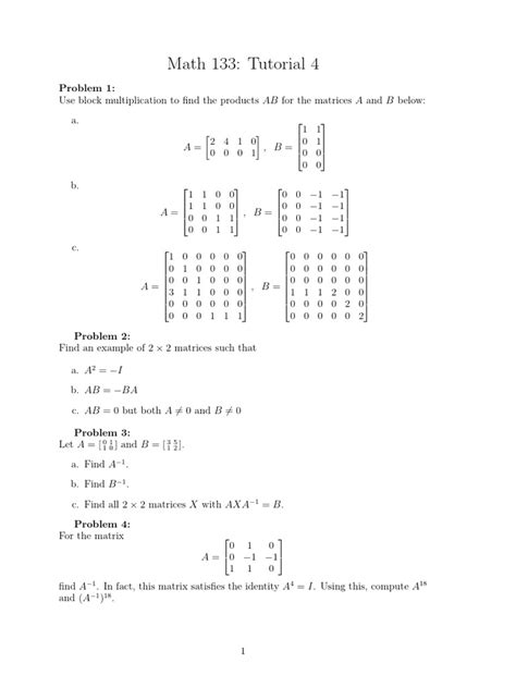 Math 133 Tutorial 4 Pdf Applied Mathematics Abstract Algebra
